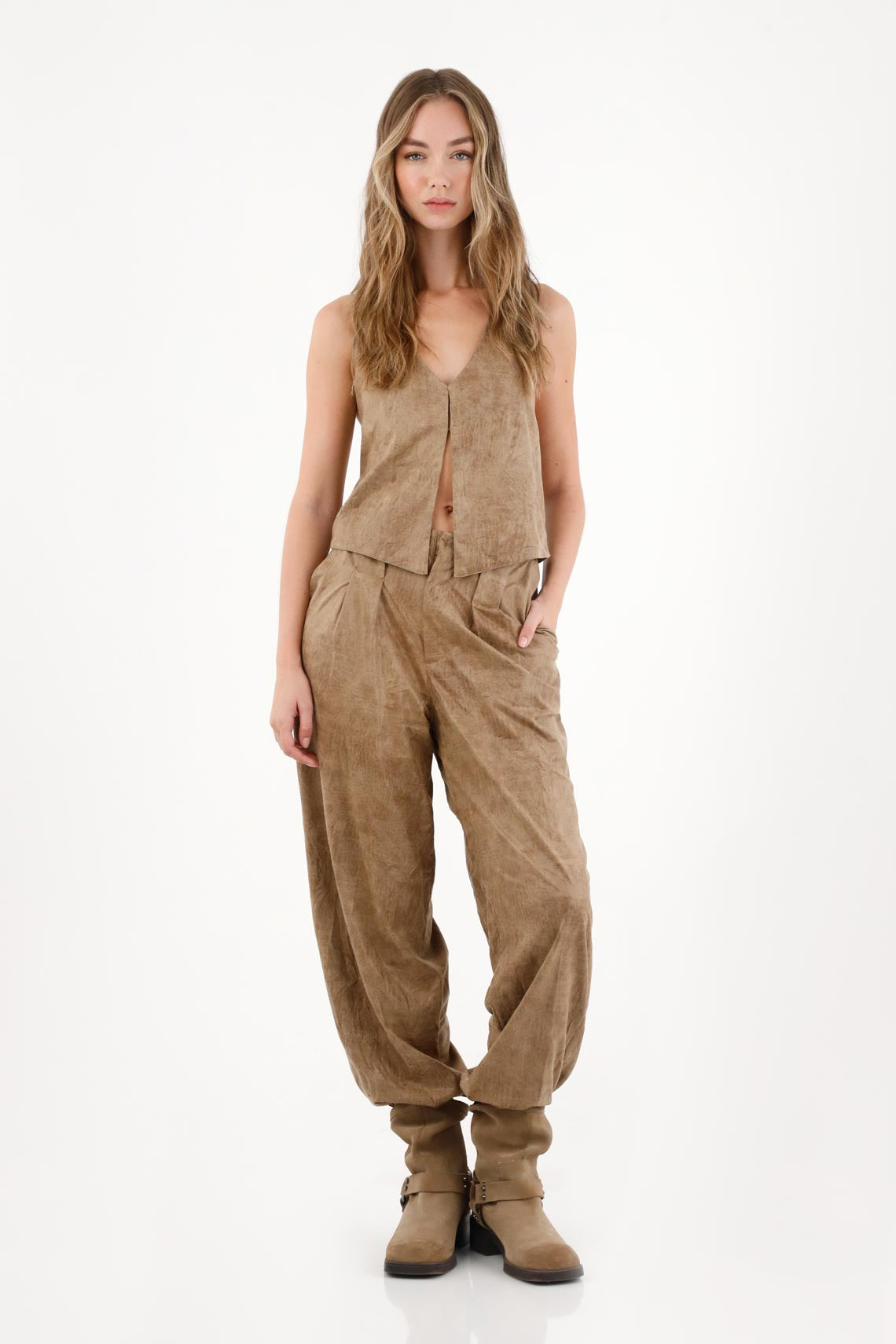 Brown Synthetic Leather Pants for Women – TNS